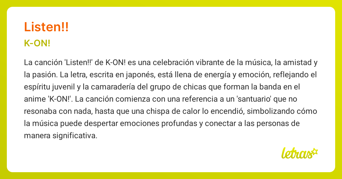 Significado de la canción LISTEN!! (K-ON!) - LETRAS.COM