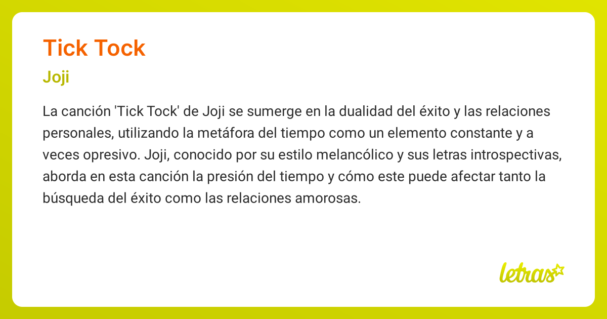 Significado de la canción TICK TOCK (Joji) - LETRAS.COM
