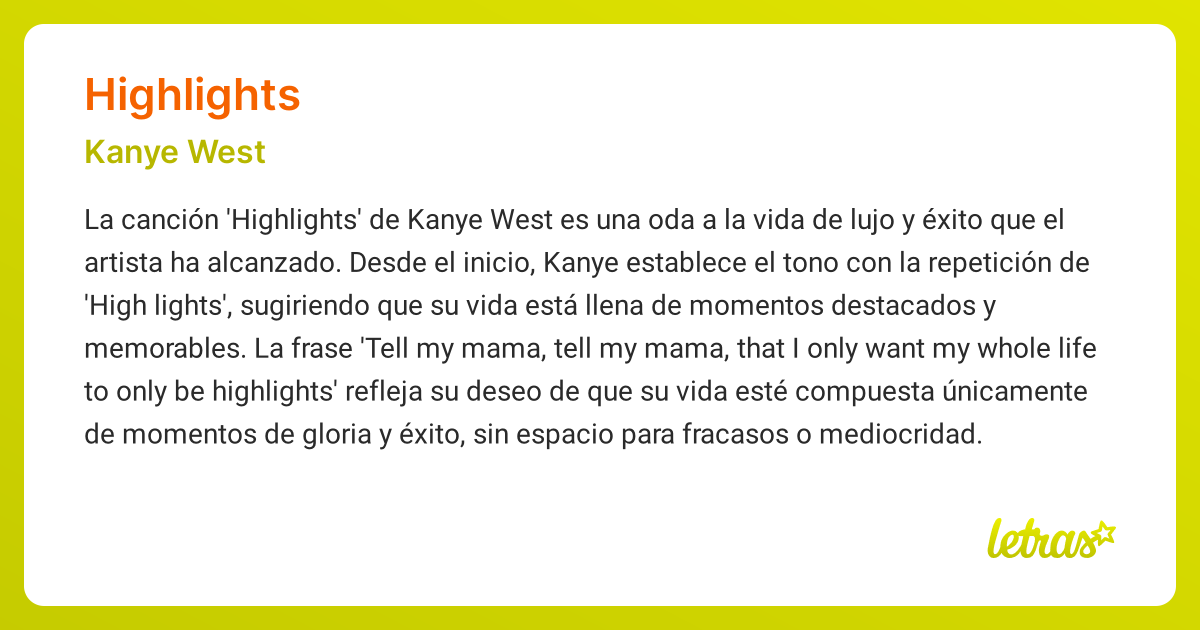 Significado de la canción HIGHLIGHTS (Kanye West) - LETRAS.COM
