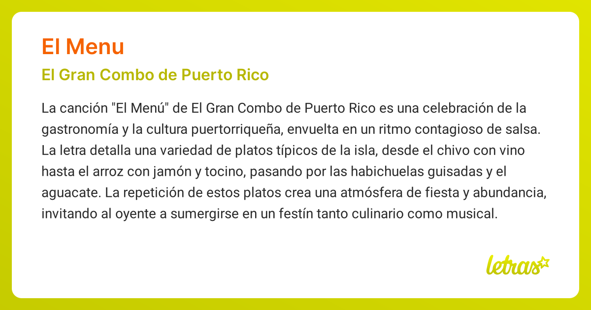 Significado de la canción EL MENU (El Gran Combo de Puerto Rico ...