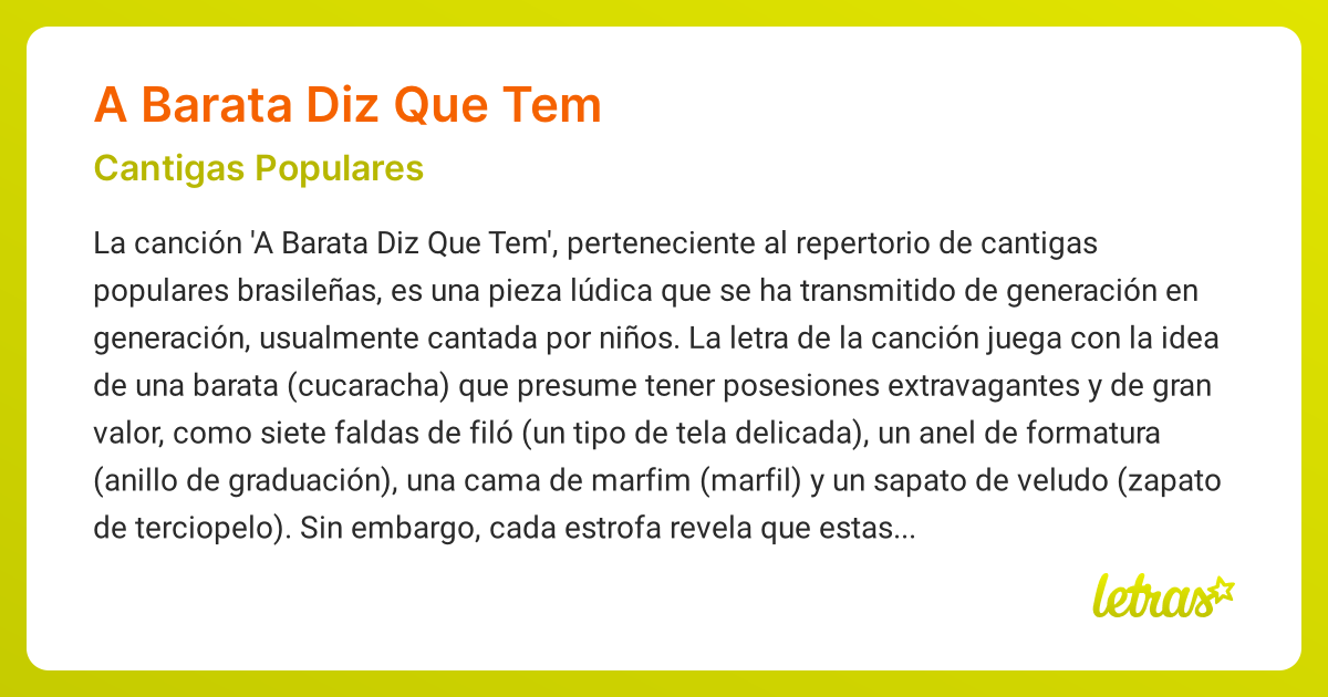 Significado de la canción A BARATA DIZ QUE TEM (Cantigas Populares ...