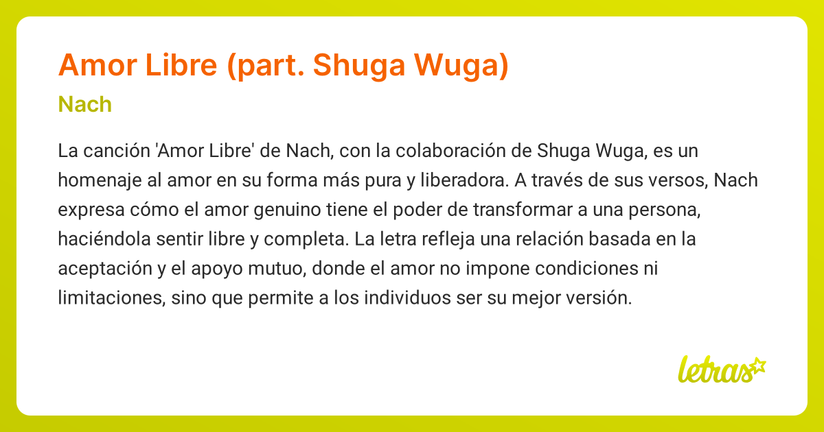 Significado de la canción AMOR LIBRE (PART. SHUGA WUGA) (Nach) - LETRAS.COM