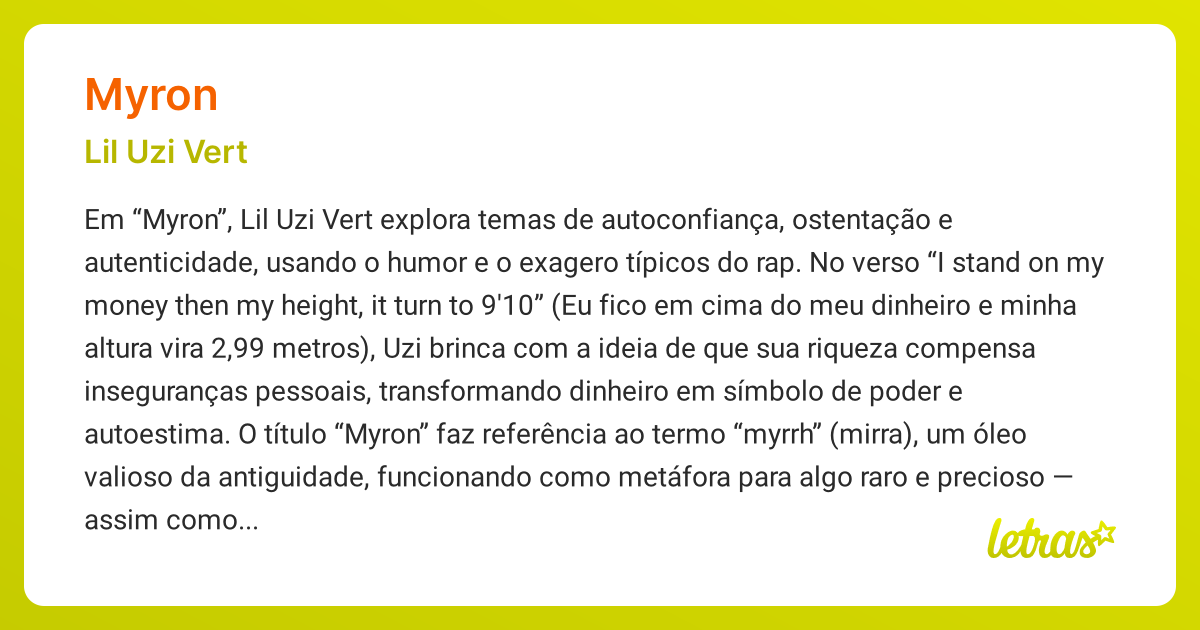 Significado da música MYRON (Lil Uzi Vert) - LETRAS.MUS.BR