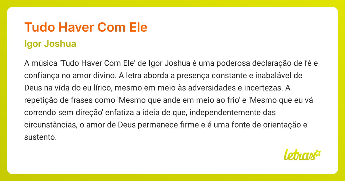 Significado da música TUDO HAVER COM ELE (Igor Joshua) - LETRAS.MUS.BR