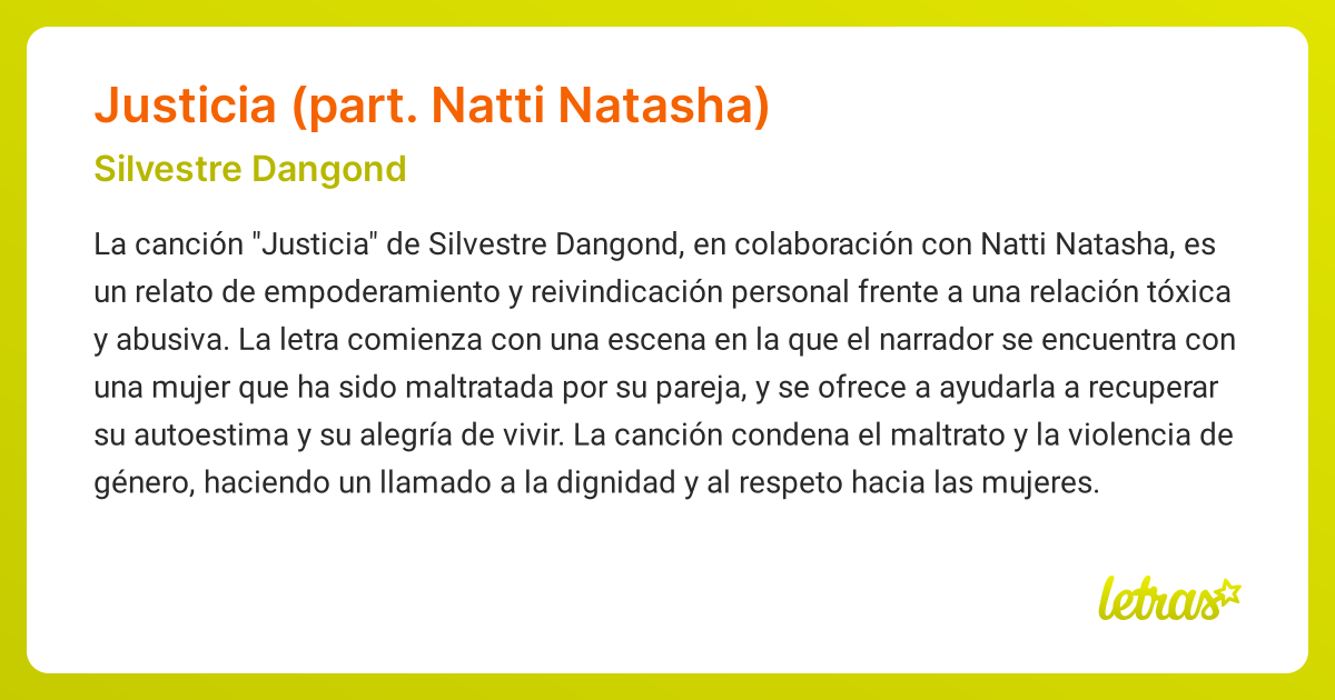Significado de la canción JUSTICIA (PART. NATTI NATASHA) (Silvestre ...