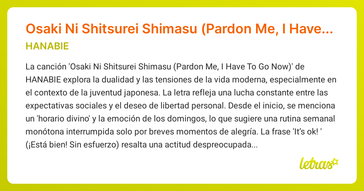 Significado de la canción Osaki Ni Shitsurei Shimasu (Pardon Me, I Have ...