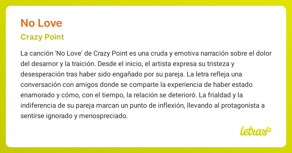 Significado de la canción NO LOVE (Crazy Point) - LETRAS.COM
