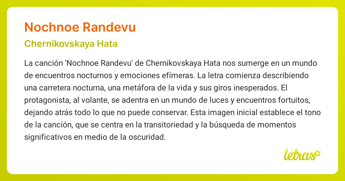 Significado de la canción NOCHNOE RANDEVU (Chernikovskaya Hata ...
