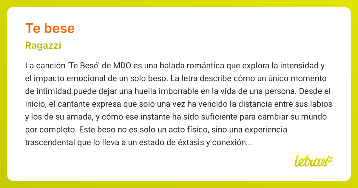 Significado de la canción TE BESE (Ragazzi) - LETRAS.COM