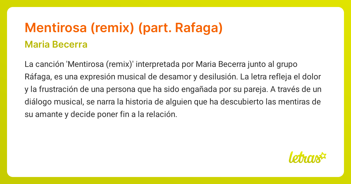 Significado de la canción Mentirosa (remix) (part. Rafaga) (Maria ...