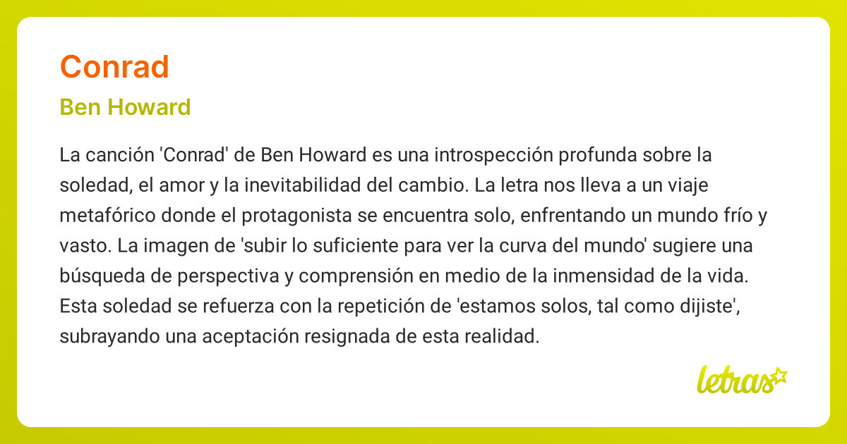 Significado de la canción CONRAD (Ben Howard) - LETRAS.COM