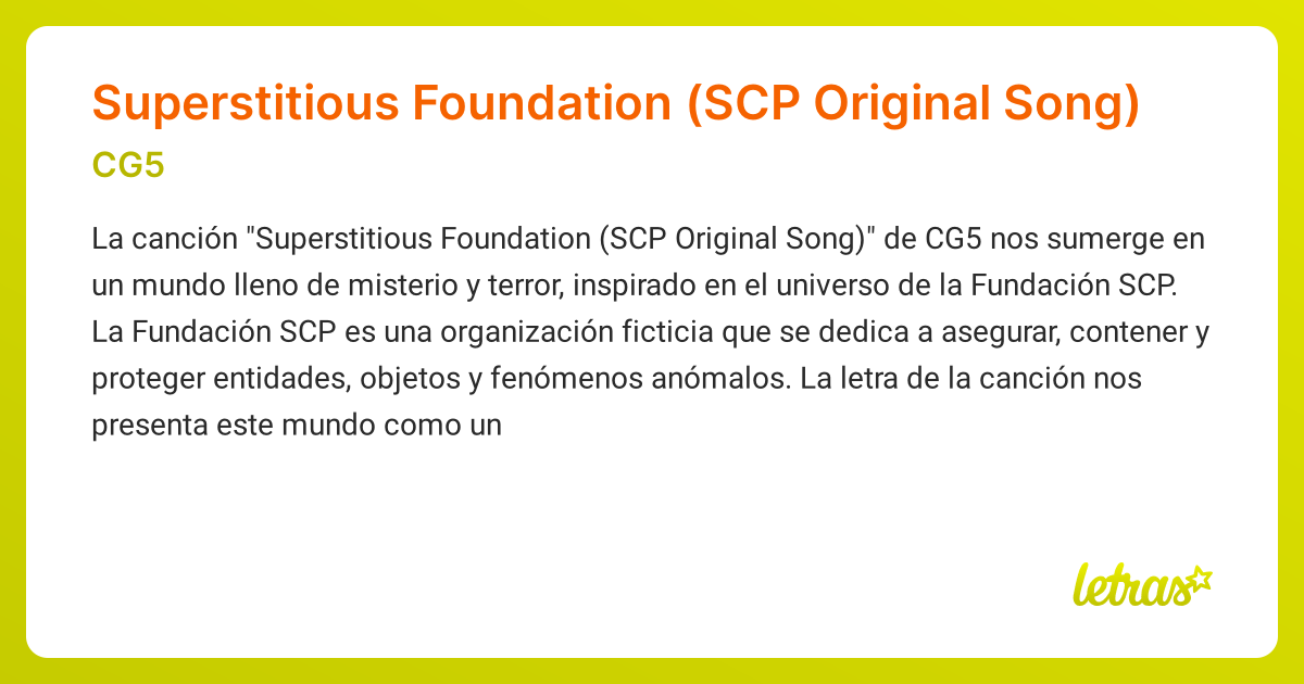 Significado de la canción Superstitious Foundation (SCP Original Song ...