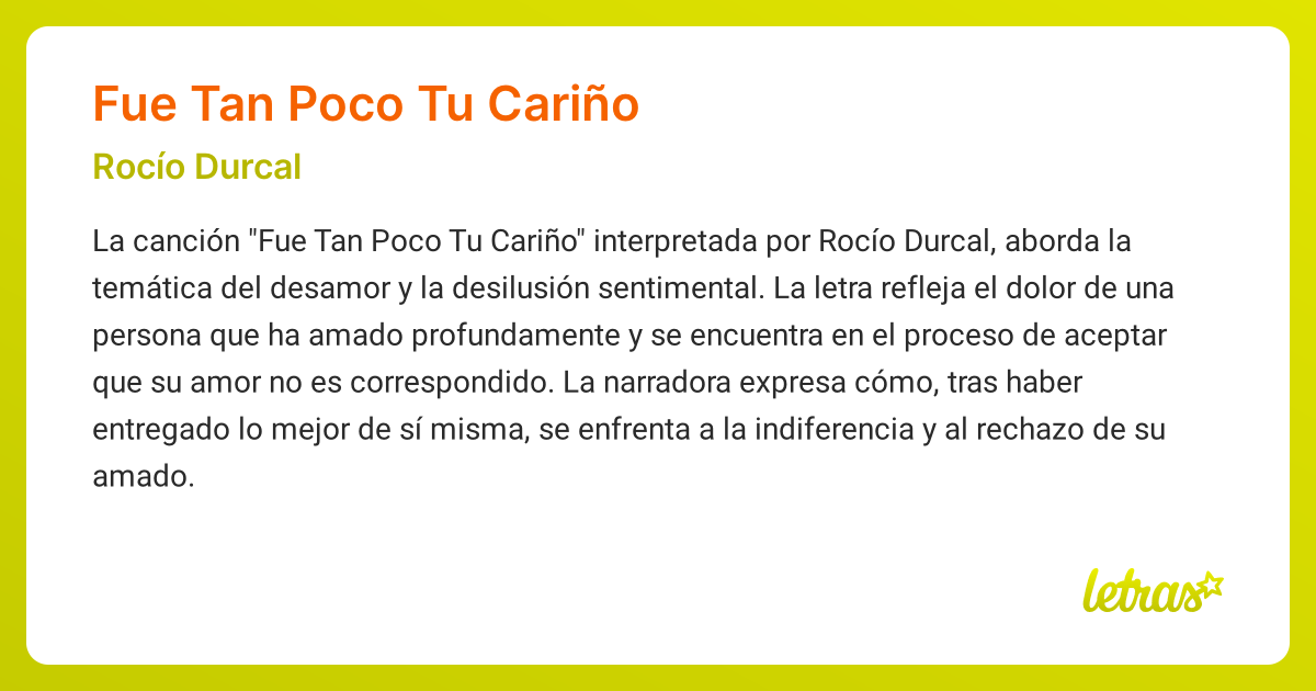 Significado de la canción FUE TAN POCO TU CARIÑO (Rocío Durcal ...