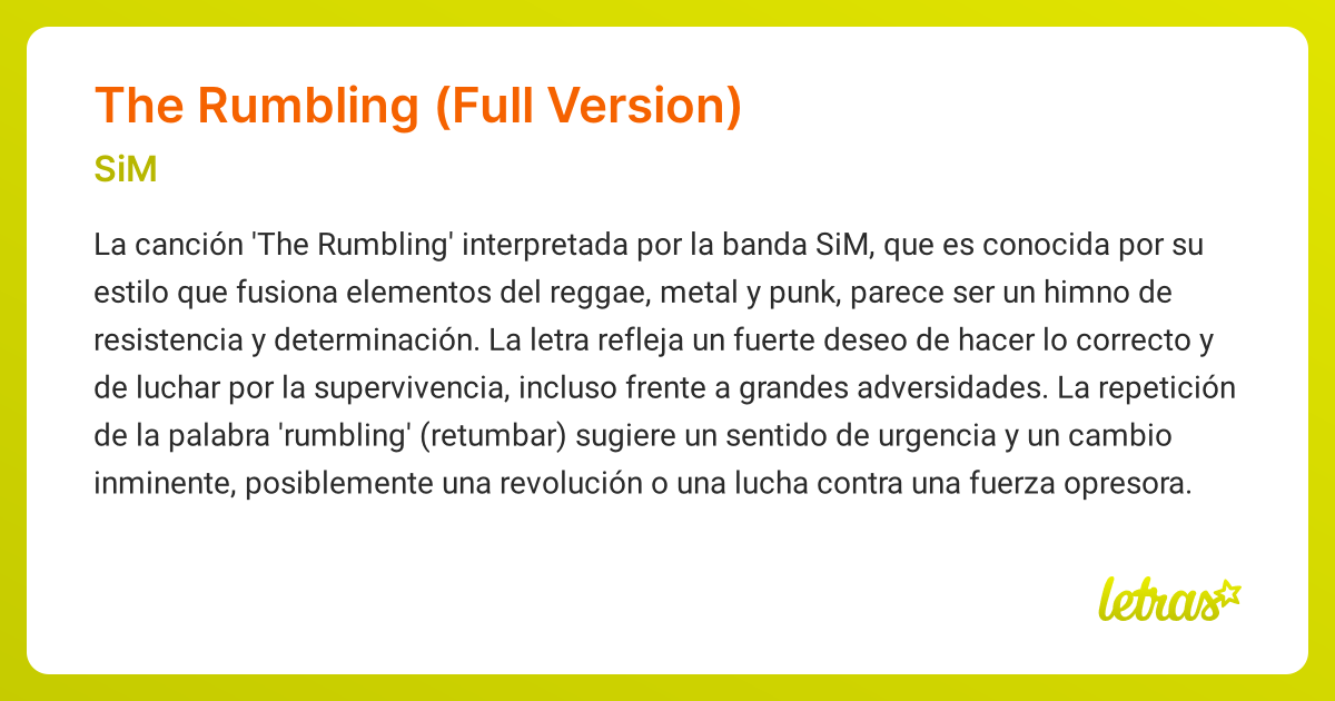 Significado de la canción THE RUMBLING (FULL VERSION) (SiM) - LETRAS.COM