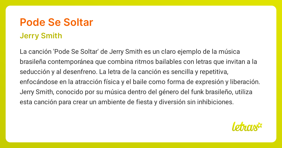 Significado de la canción PODE SE SOLTAR (Jerry Smith) - LETRAS.COM
