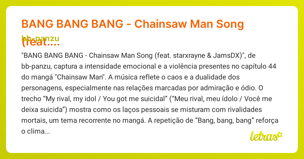 Significado da música BANG BANG BANG - Chainsaw Man Song (feat ...