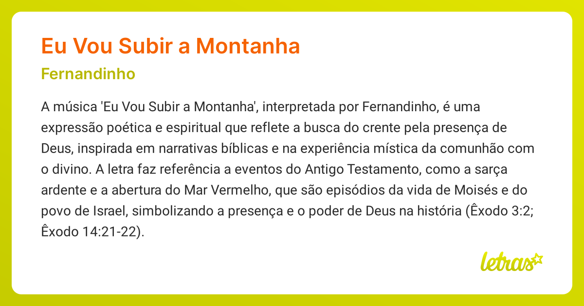 Significado da música EU VOU SUBIR A MONTANHA (Fernandinho) - LETRAS.MUS.BR