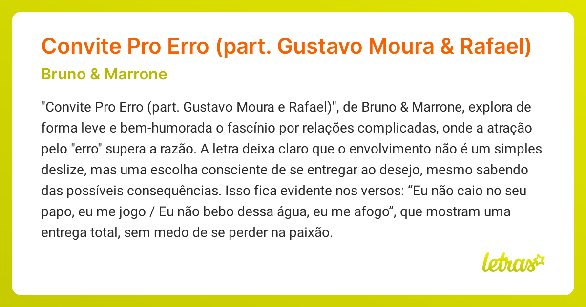 Significado da música Convite Pro Erro (part. Gustavo Moura & Rafael ...