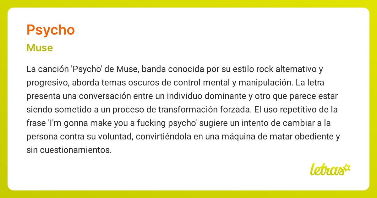 Significado de la canción PSYCHO (Muse) - LETRAS.COM