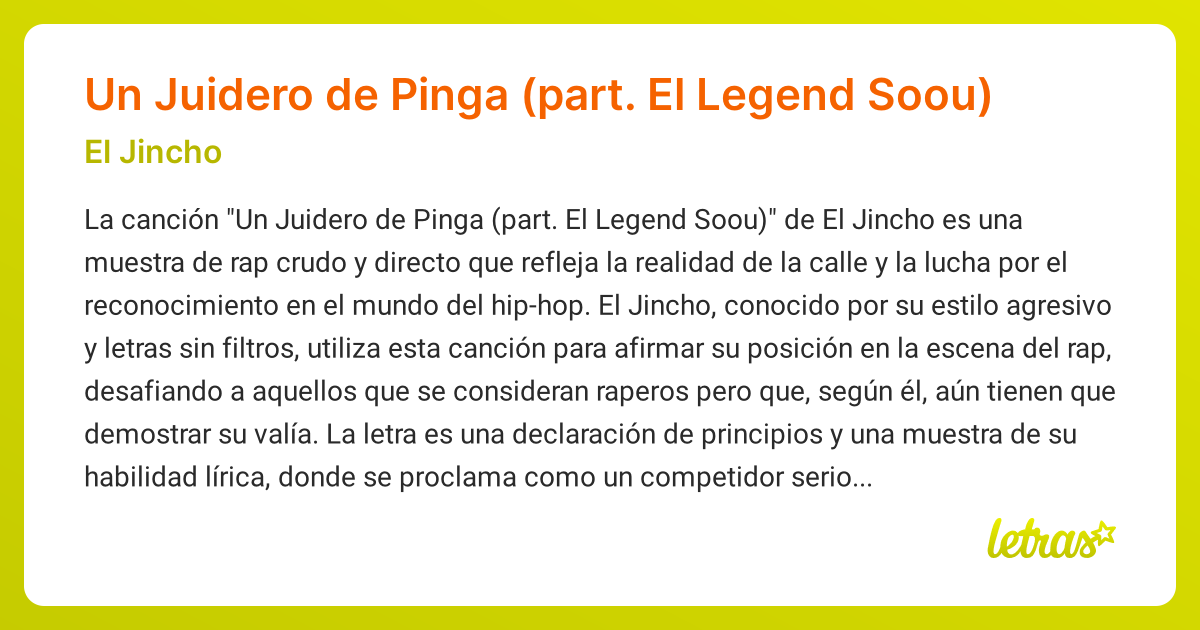 Significado de la canción Un Juidero de Pinga (part. El Legend Soou ...