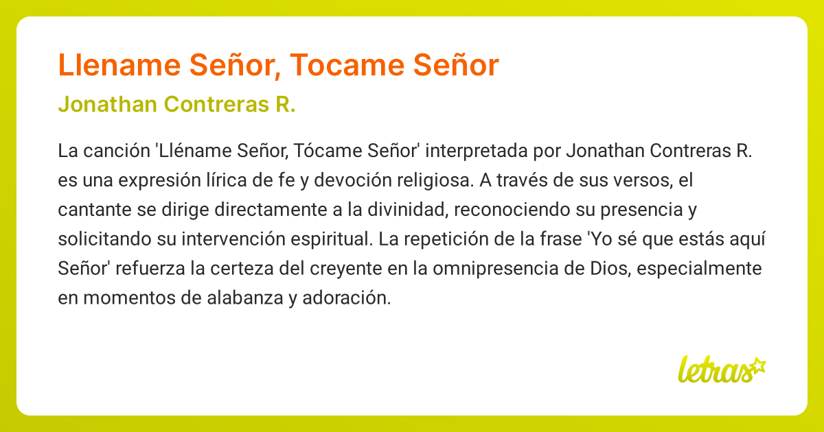 Significado de la canción LLENAME SEÑOR, TOCAME SEÑOR (Jonathan ...
