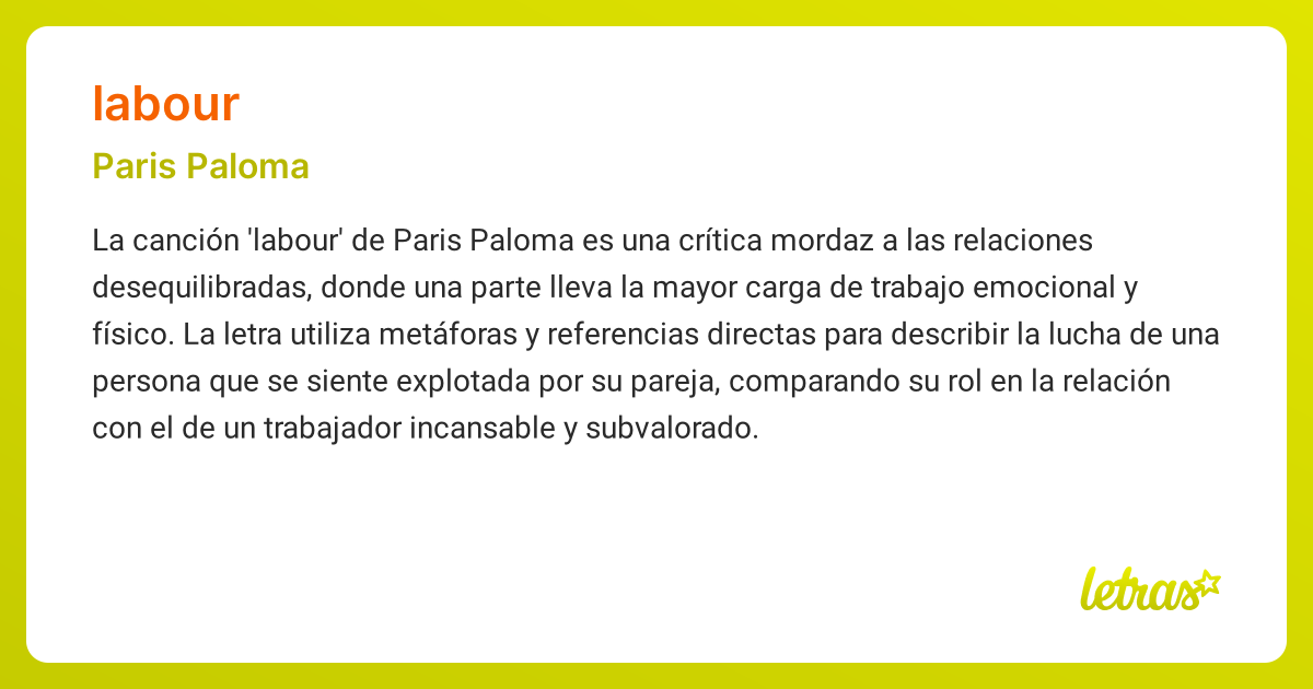 Significado de la canción LABOUR (Paris Paloma) - LETRAS.COM