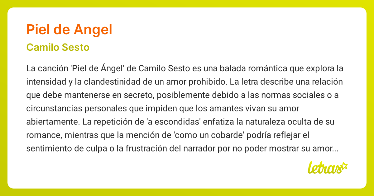 Significado de la canción PIEL DE ANGEL (Camilo Sesto) - LETRAS.COM