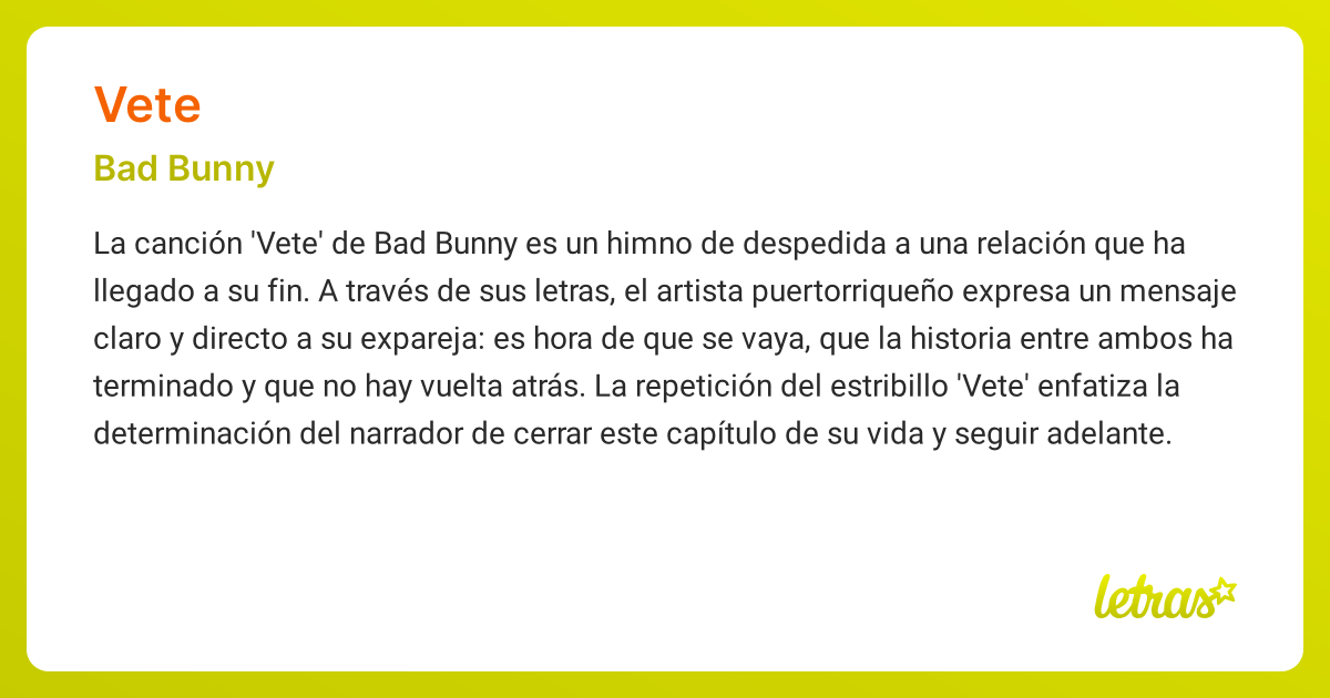 Significado de la canción VETE (Bad Bunny) - LETRAS.COM