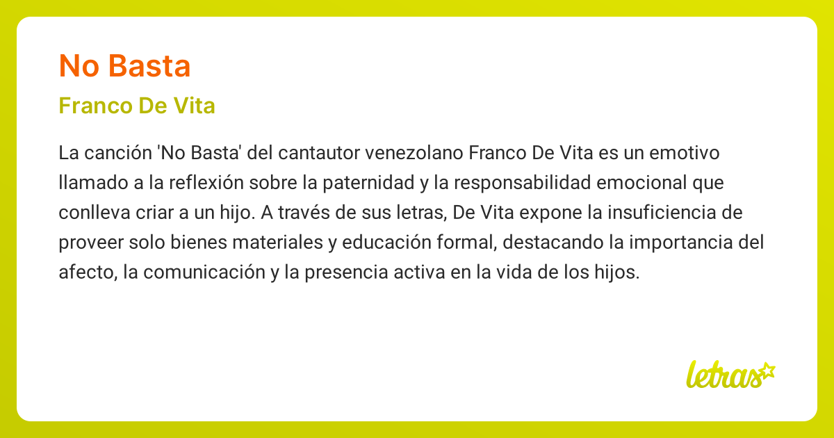 Significado de la canción NO BASTA (Franco De Vita) - LETRAS.COM