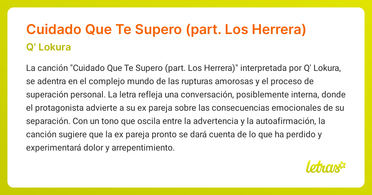 Significado de la canción Cuidado Que Te Supero (part. Los Herrera) (Q ...
