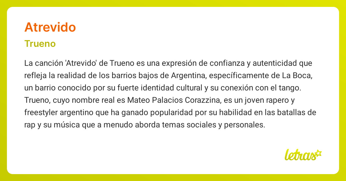Significado de la canción ATREVIDO (Trueno) - LETRAS.COM