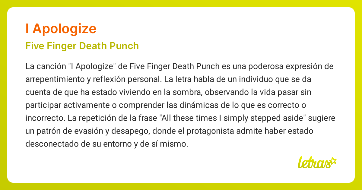 Significado de la canción I APOLOGIZE (Five Finger Death Punch ...