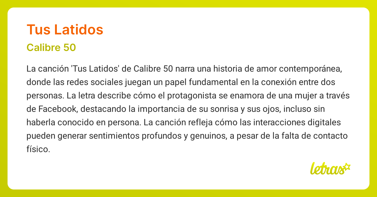 Significado de la canción TUS LATIDOS (Calibre 50) - LETRAS.COM