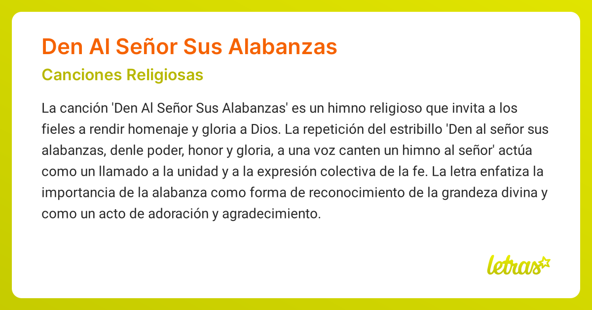 Significado de la canción DEN AL SEÑOR SUS ALABANZAS (Canciones ...