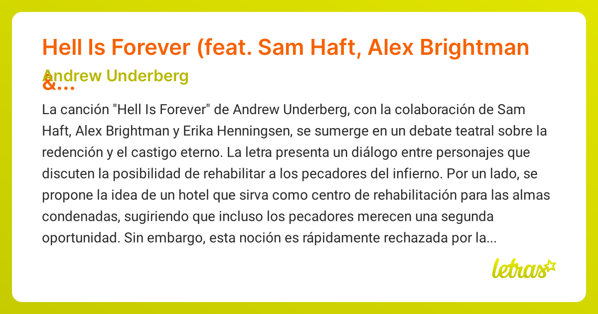 Significado de la canción Hell Is Forever (feat. Sam Haft, Alex ...