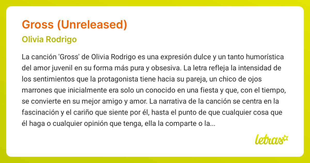 Significado de la canción GROSS (UNRELEASED) (Olivia Rodrigo) - LETRAS.COM