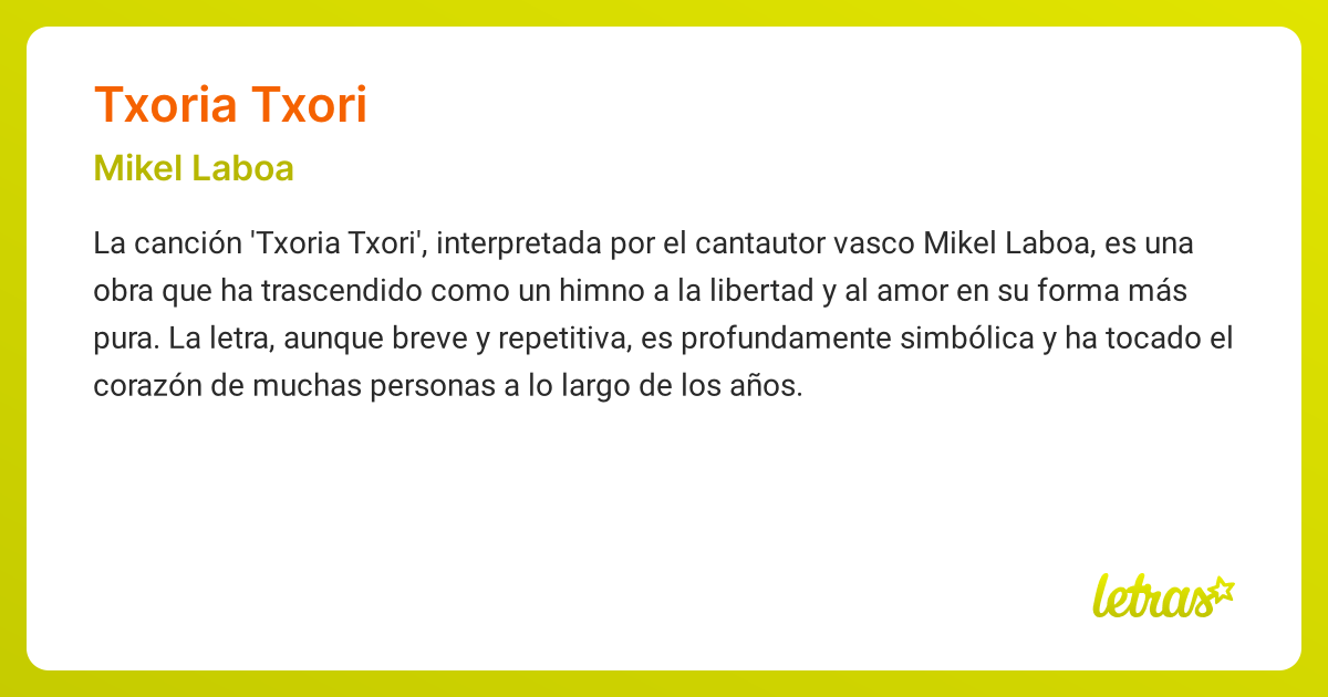 Significado de la canción TXORIA TXORI (Mikel Laboa) - LETRAS.COM