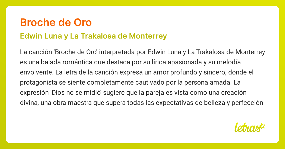 Significado de la canción BROCHE DE ORO (Edwin Luna y La Trakalosa de ...