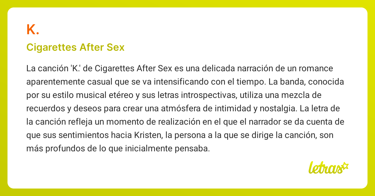 Significado De La Canción K Cigarettes After Sex Letras Com
