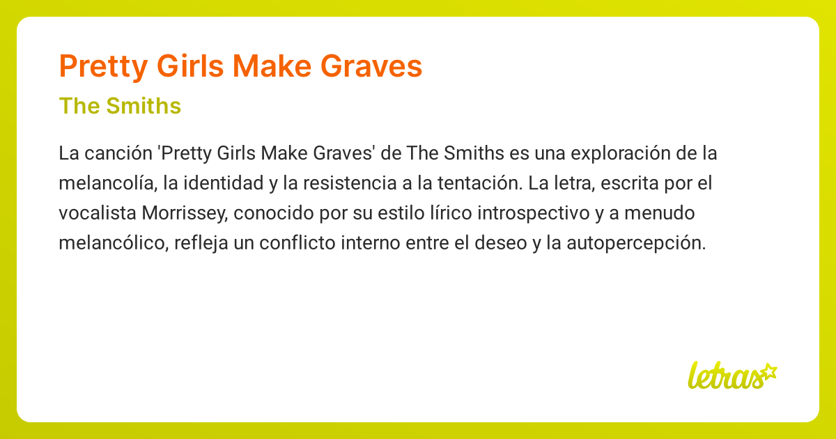 Significado de la canción PRETTY GIRLS MAKE GRAVES (The Smiths ...