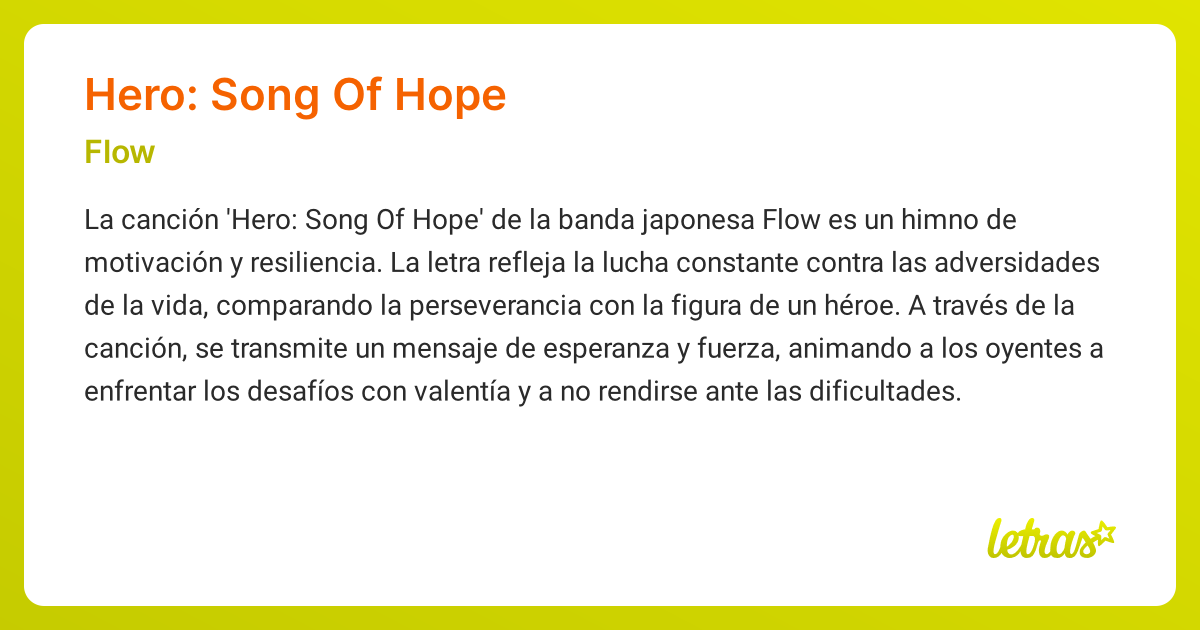 Significado de la canción HERO: SONG OF HOPE (Flow) - LETRAS.COM