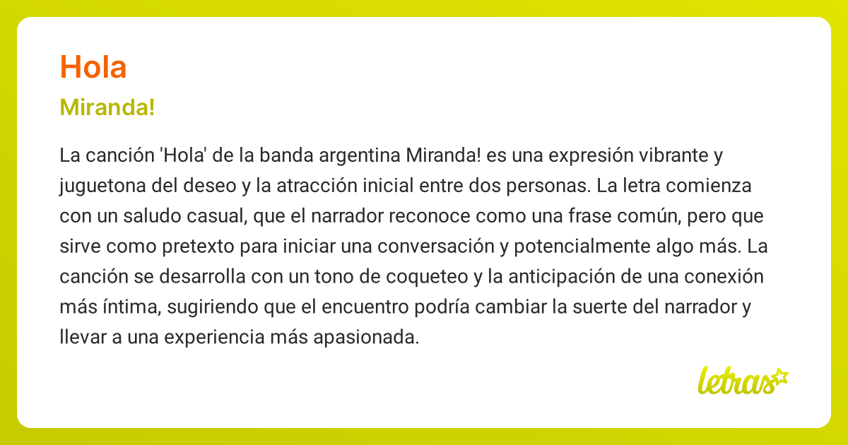 Significado de la canción HOLA (Miranda! ) - LETRAS.COM