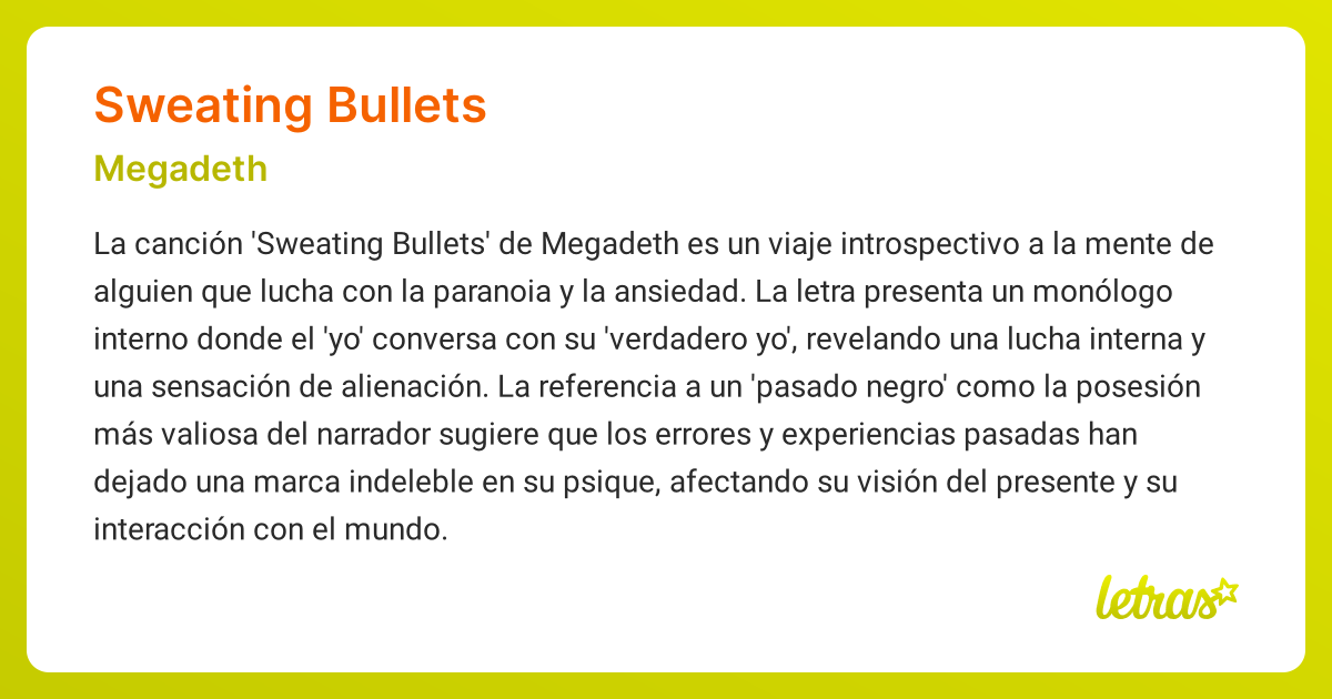 Significado de la canción SWEATING BULLETS (Megadeth) - LETRAS.COM