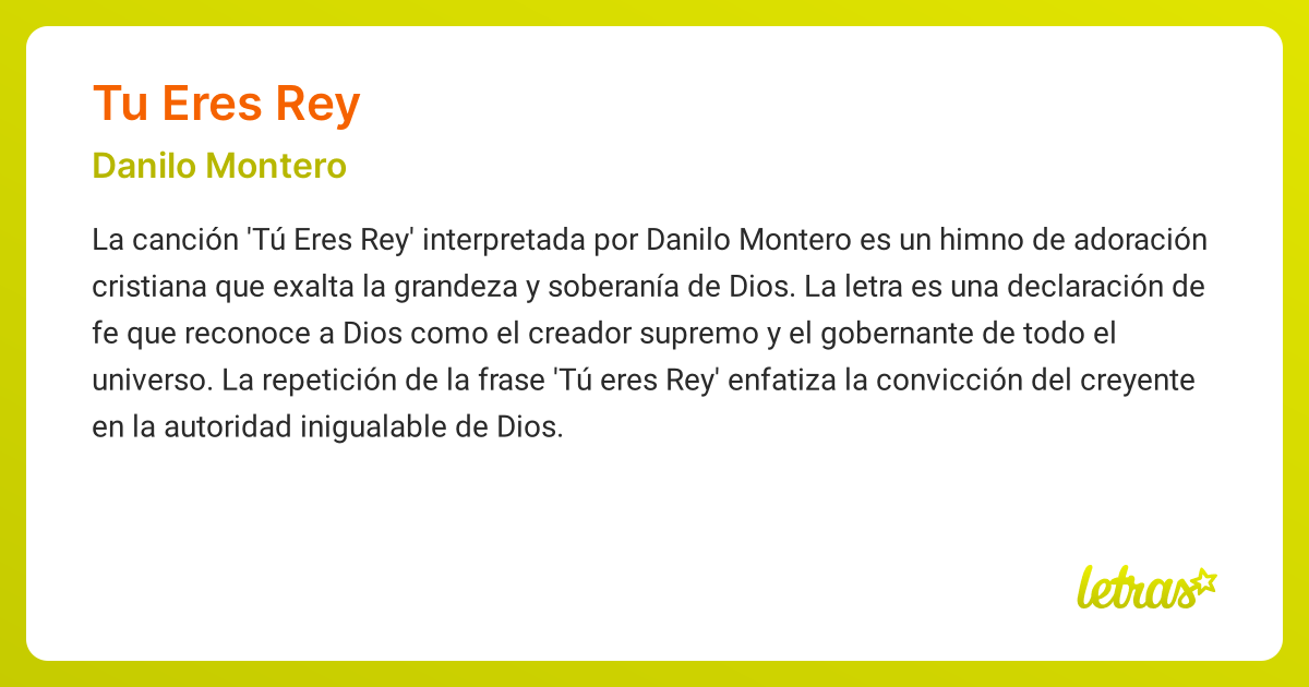 Significado de la canción TU ERES REY (Danilo Montero) - LETRAS.COM