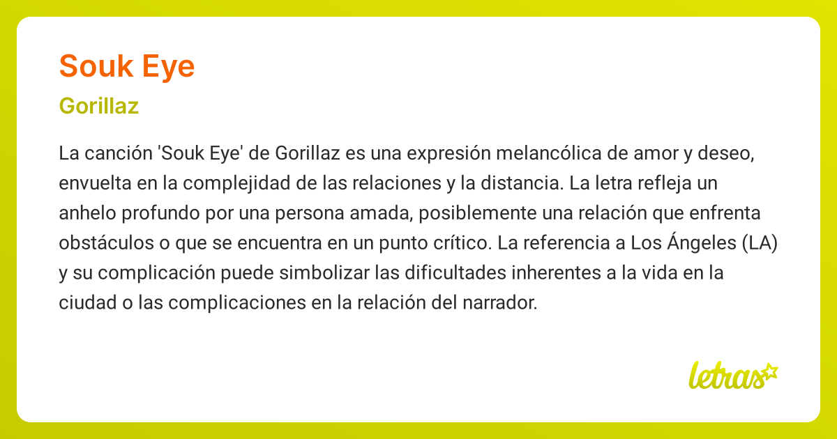 Significado de la canción SOUK EYE (Gorillaz) - LETRAS.COM