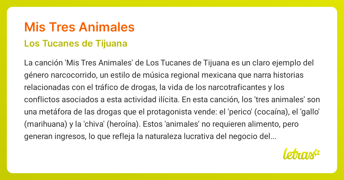 Significado de la canción MIS TRES ANIMALES (Los Tucanes de Tijuana ...
