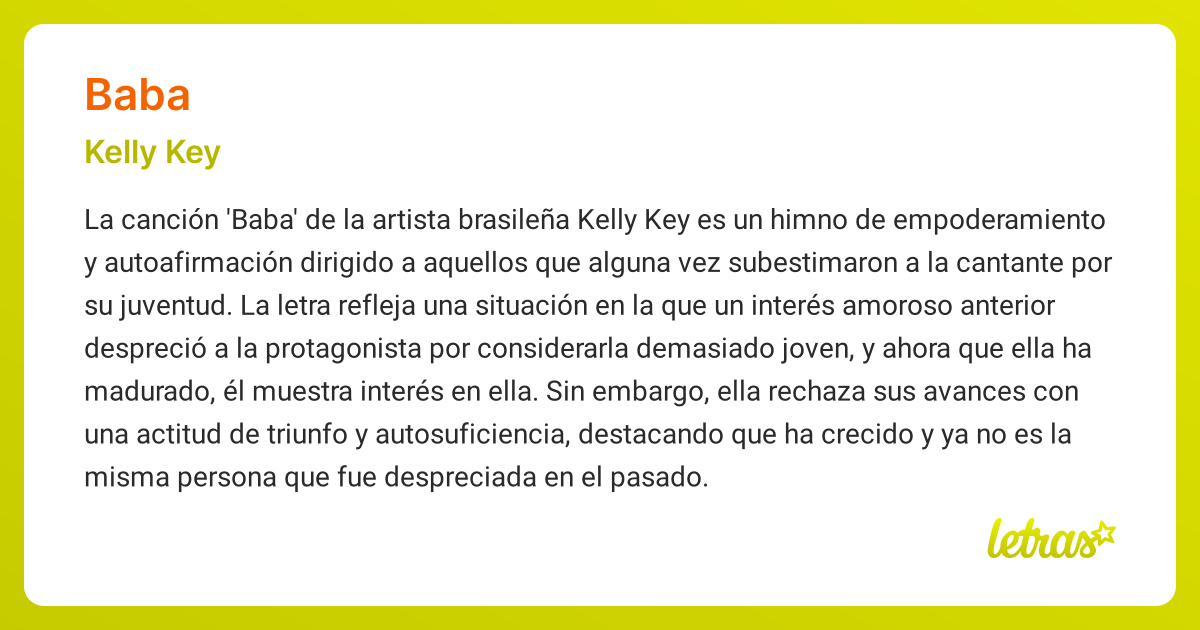 Significado de la canción BABA (Kelly Key) - LETRAS.COM