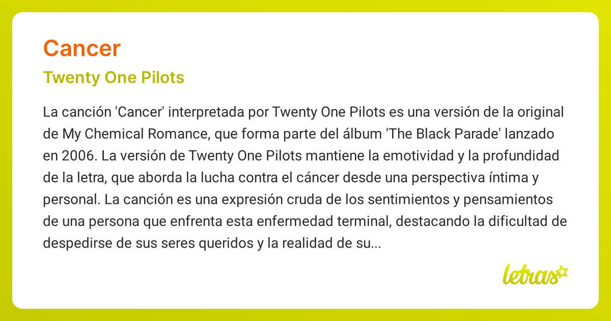 Significado de la canción CANCER (Twenty One Pilots) - LETRAS.COM