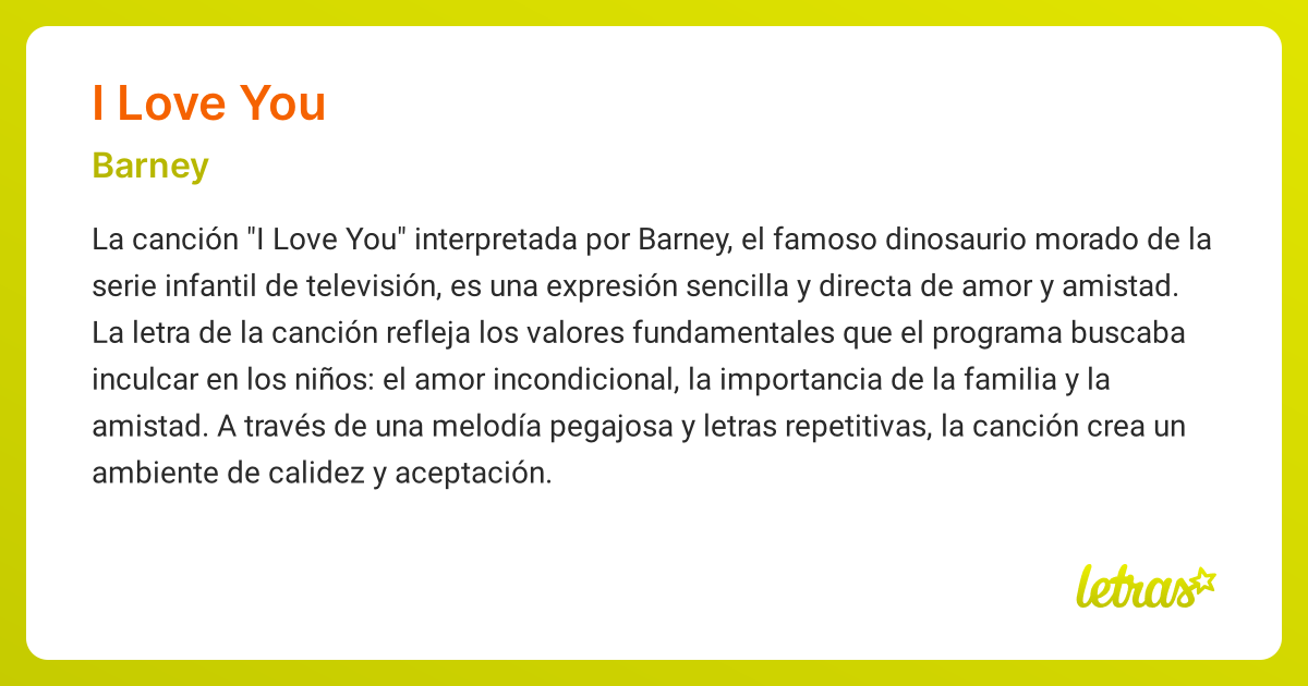 Significado de la canción I LOVE YOU (Barney) - LETRAS.COM