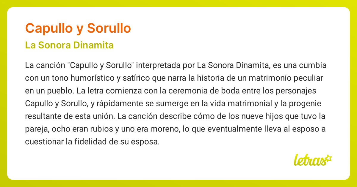 Significado de la canción CAPULLO Y SORULLO (La Sonora Dinamita ...